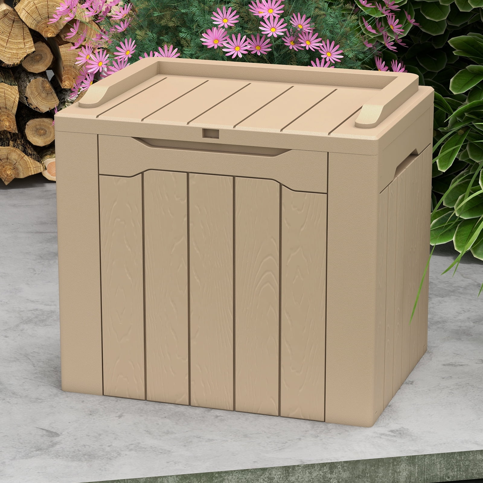 Patiowell Outdoor Storage Bin, 32 Gallon, Waterproof & Lockable, Light ...