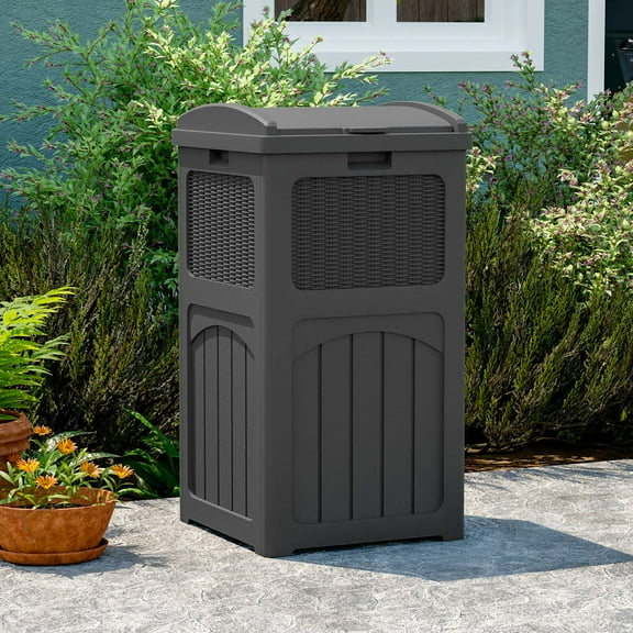 33 Gallon Outdoor Trash Can with Dual Lid, Heavy Duty Waterproof Resin ...