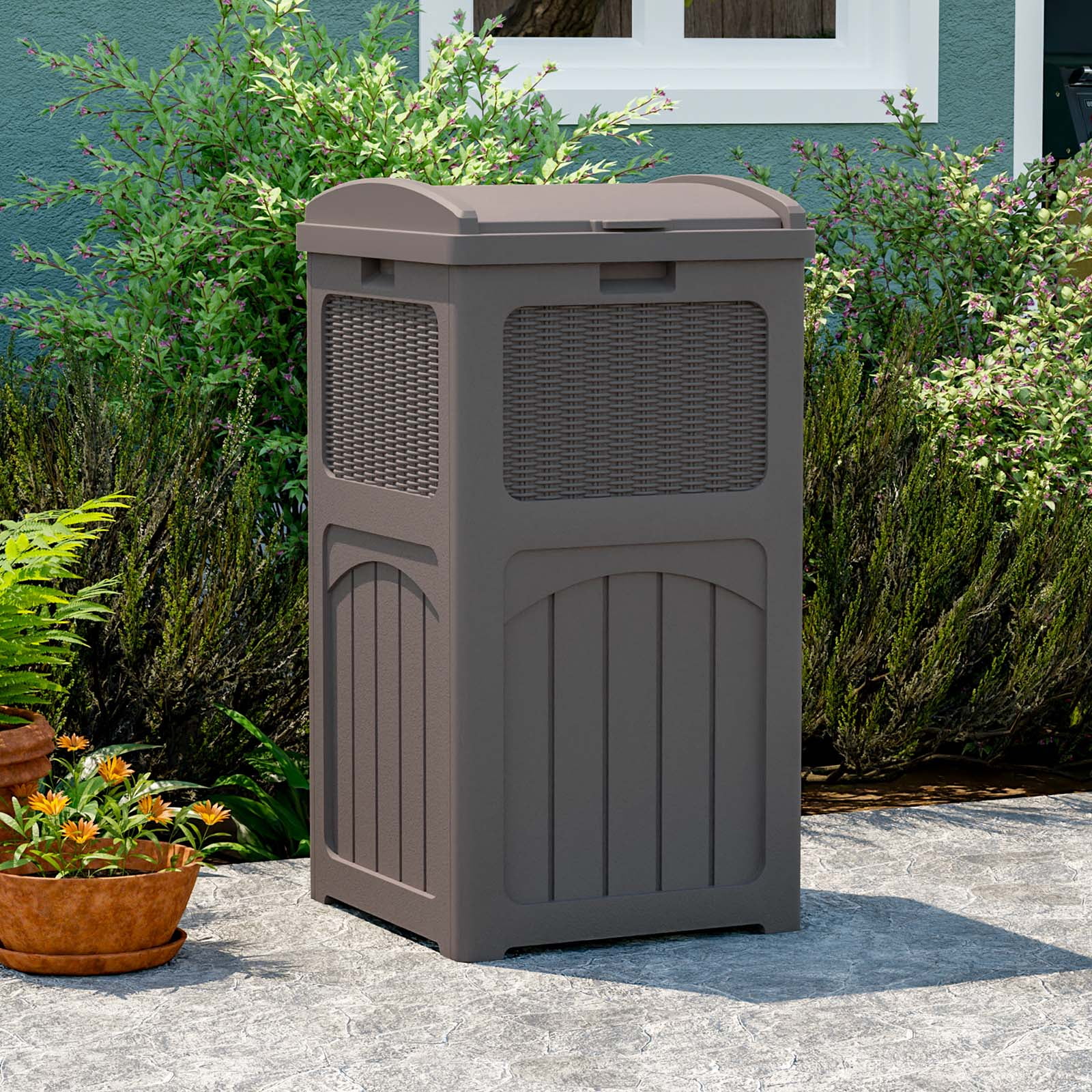 Patiowell Outdoor Garbage Trash Can, 36 Gallon Resin Hideaway with ...
