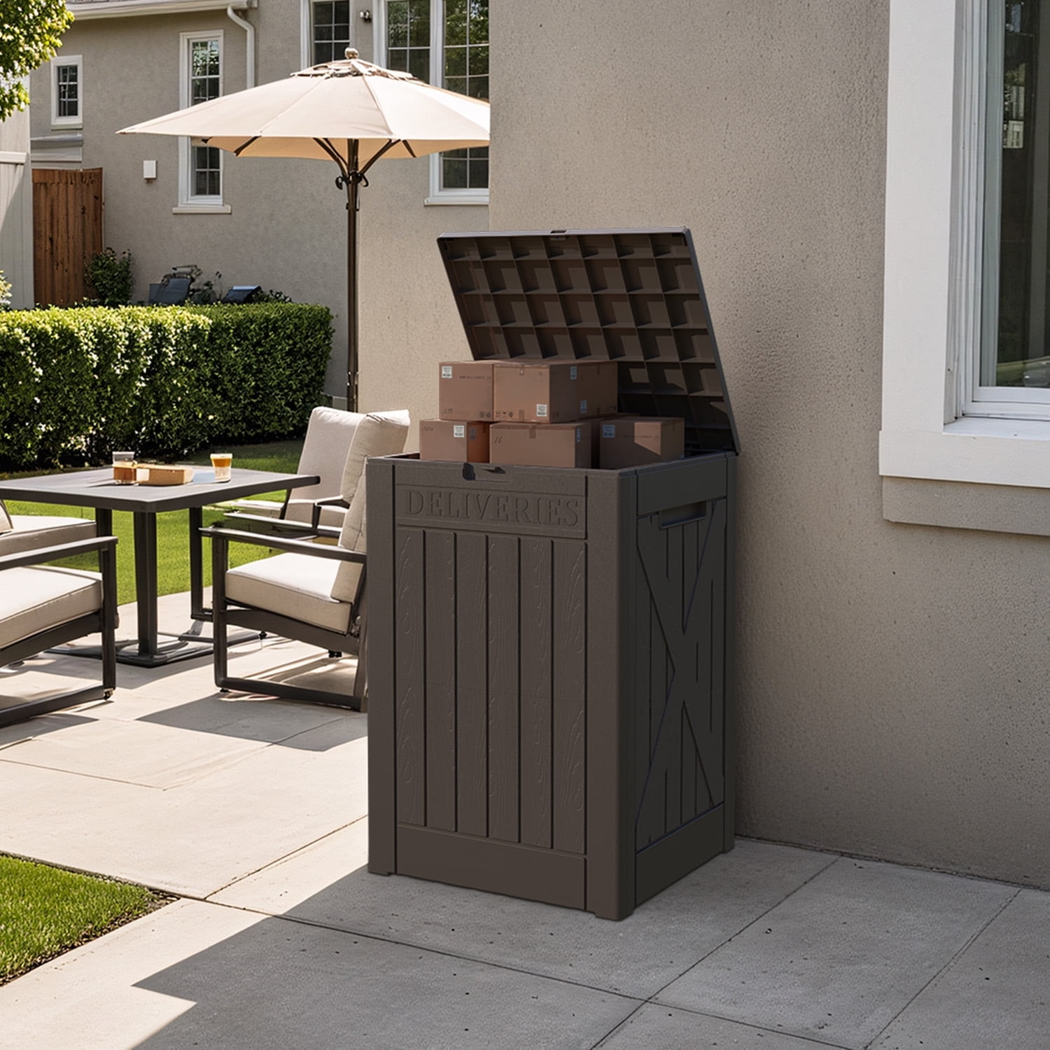 Patiowell 48 Gallon Resin Deck Box with Lockable Lid Waterproof Outdoor ...