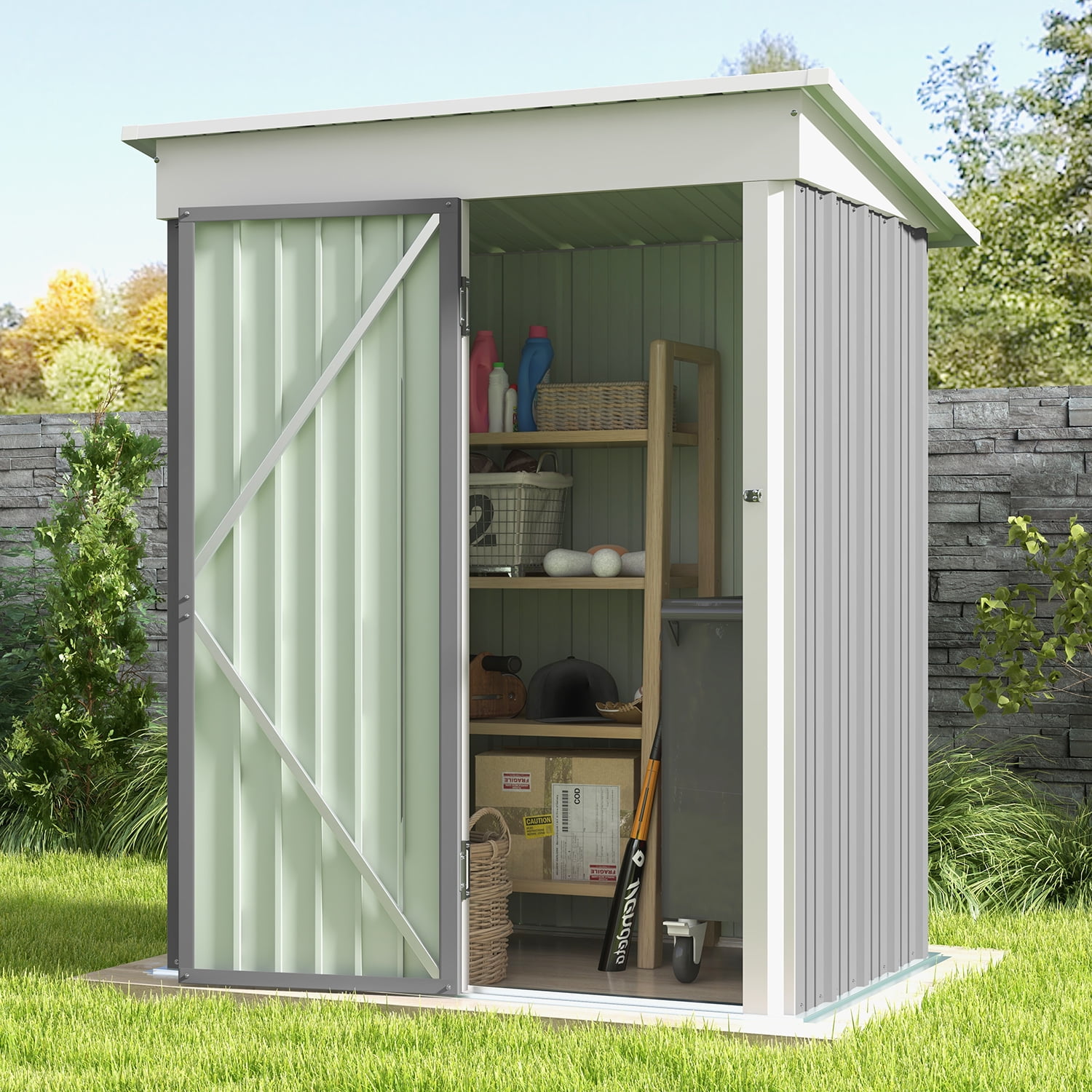 Patiowell Outdoor Metal Storage Shed 5x3 ft Gray Waterproof Galvanized ...