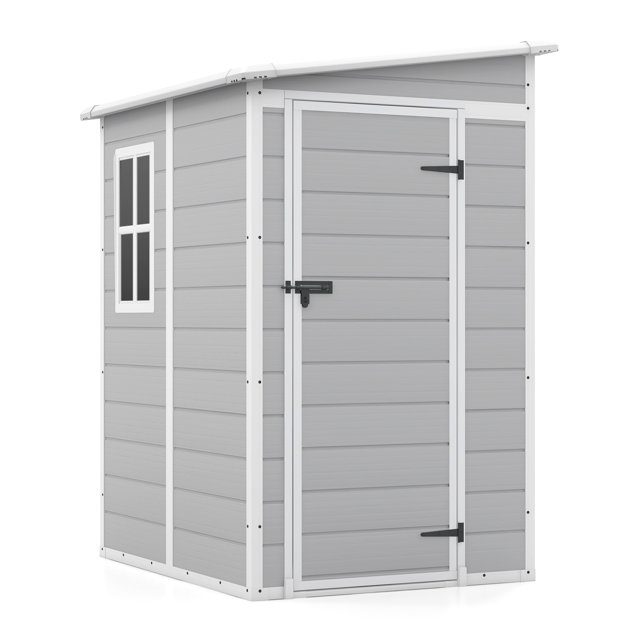 Patiowell 5x4 FT Resin Outdoor Shed with Window, Door-Lock, Floor, Suitable for Furniture, Tools ...