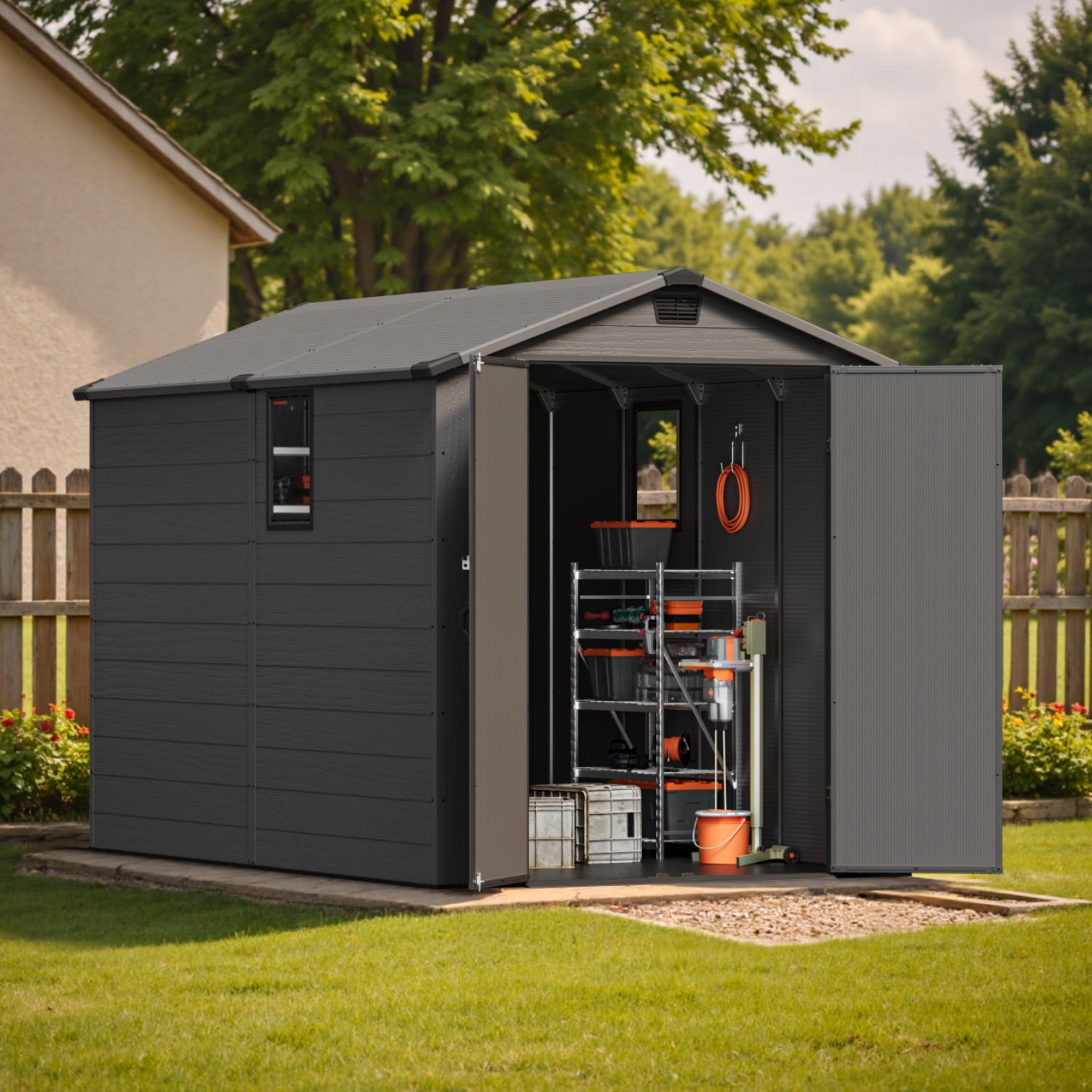 Patiowell 6'x 10' Plastic Outdoor Storage Shed with Floor & Lockable ...