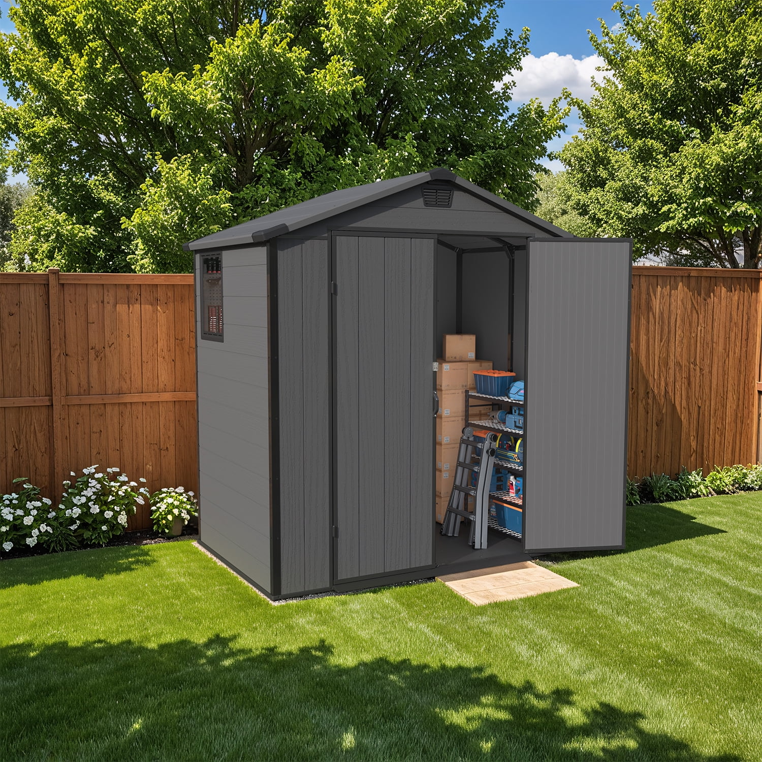 Patiowell 6'x 4' Plastic Outdoor Storage Shed with Floor & Lockable ...