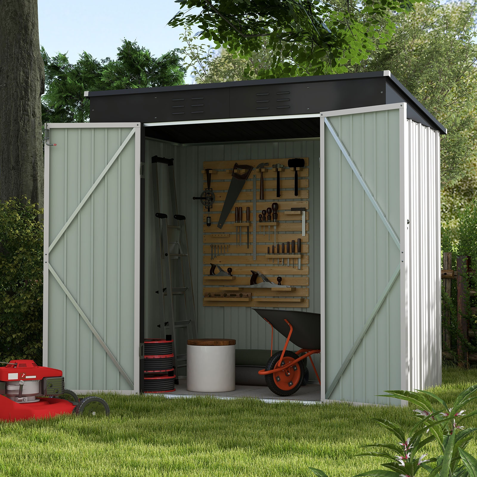 FHFO 6x4 ft Outdoor Storage Shed, Galvanized Steel Sheds with Sliding ...