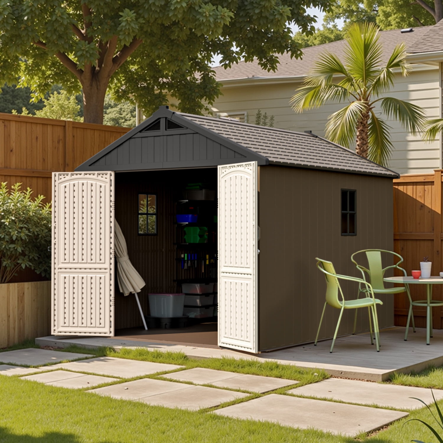 Patiowell 8' x 10' Plastic Outdoor Storage Shed with Window & Lockable ...