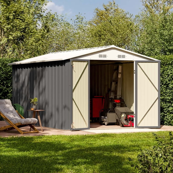 Patiowell 8' x 12' Metal Storage Shed, Steel Garden Shed with Lockable ...