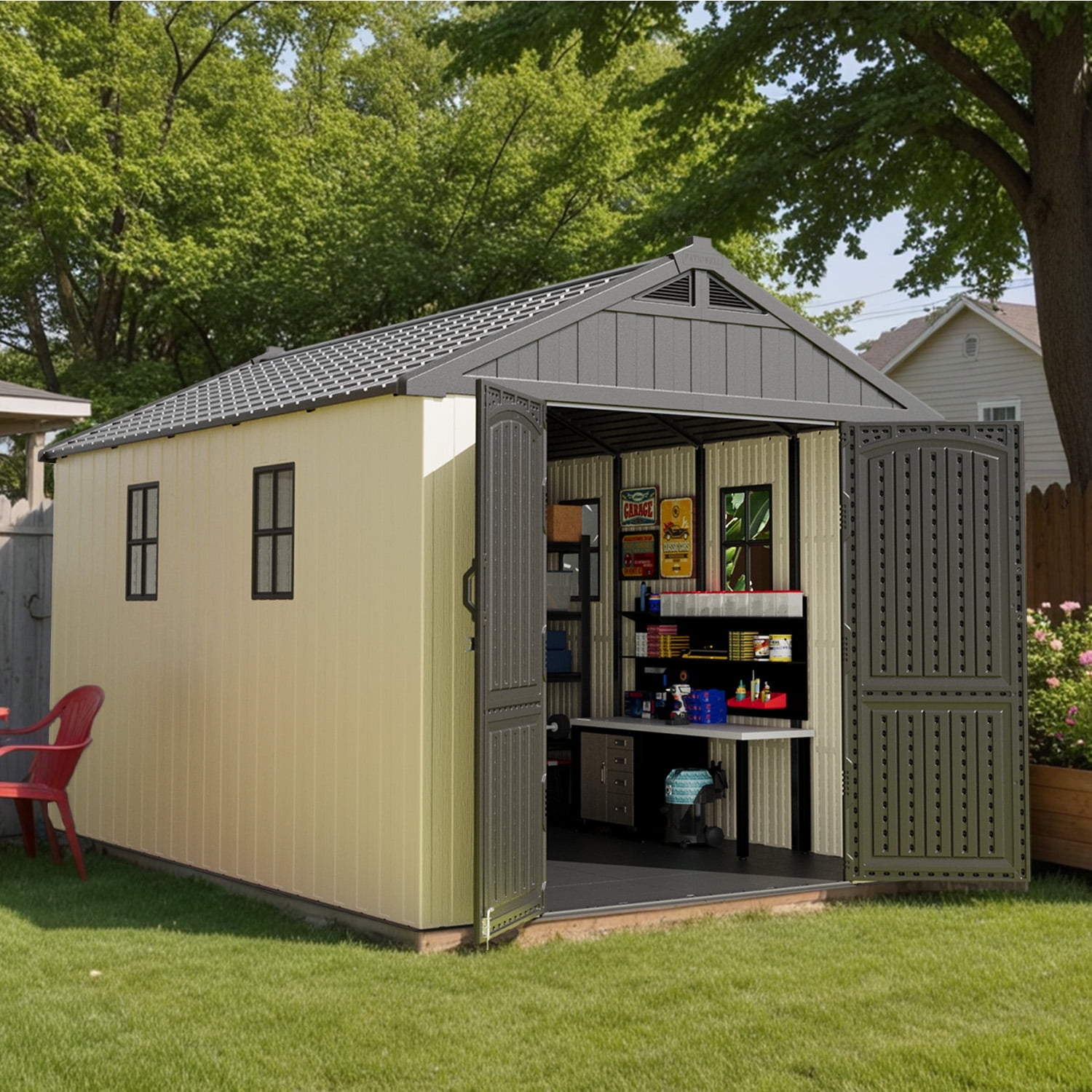 Patiowell 8' x 12' Plastic Outdoor Storage Shed with Light & Window ...