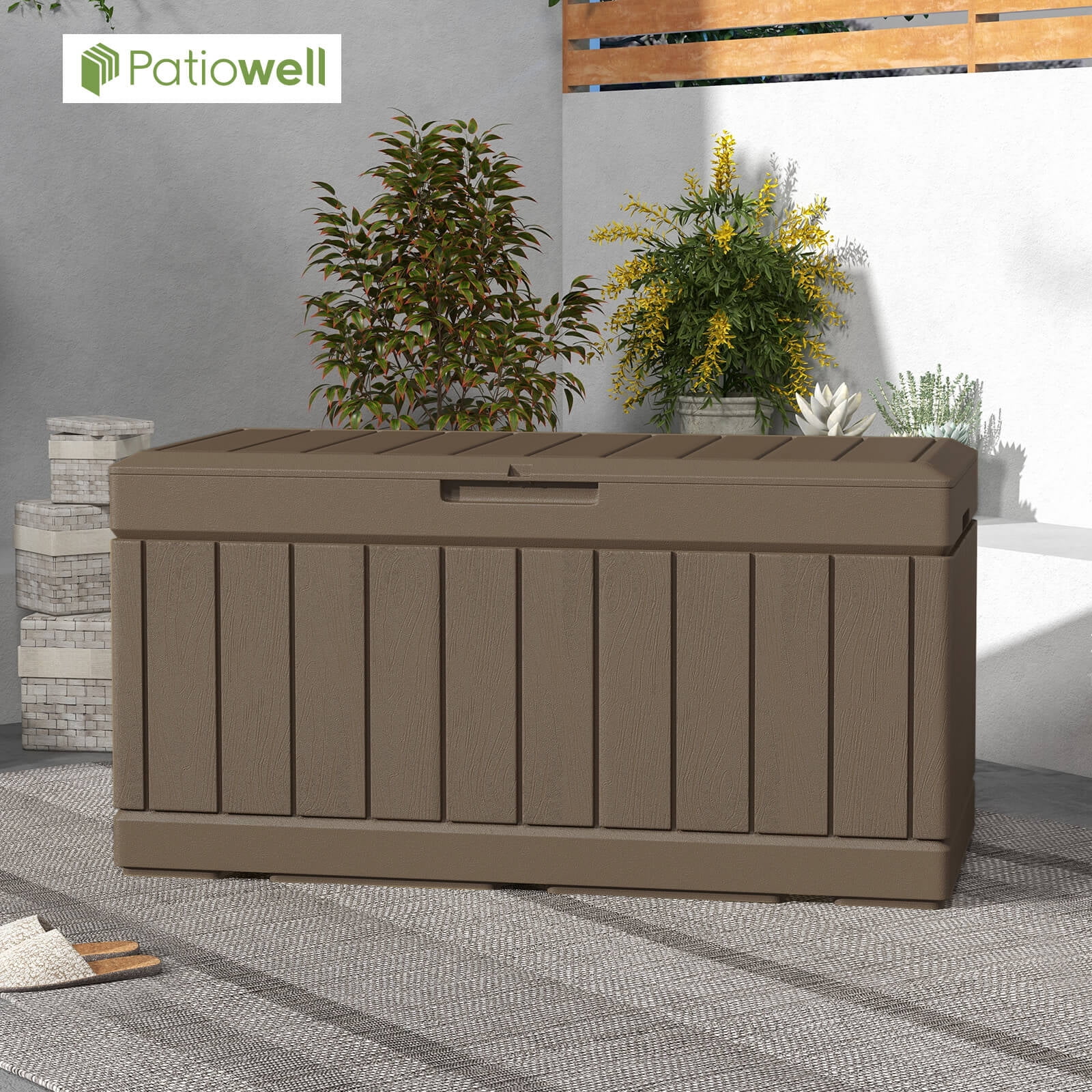 Patiowell 82 Gallon Deck Box Outdoor Storage Resin Wood Look Storage ...