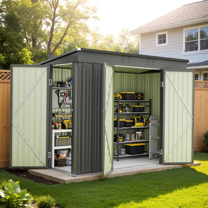 Patiowell 8x4FT Outdoor Metal Storage Shed with 3 Doors, Heavy-Duty ...