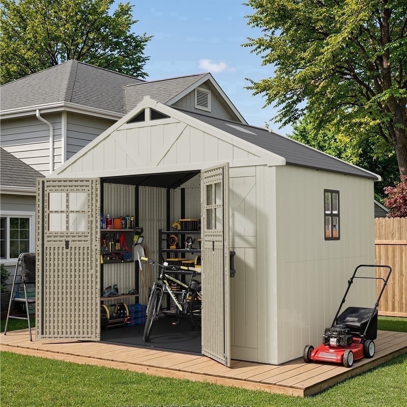 Patiowell, Outdoor Storage Shed 10x8FT, Resin Plastic Tool Room with ...