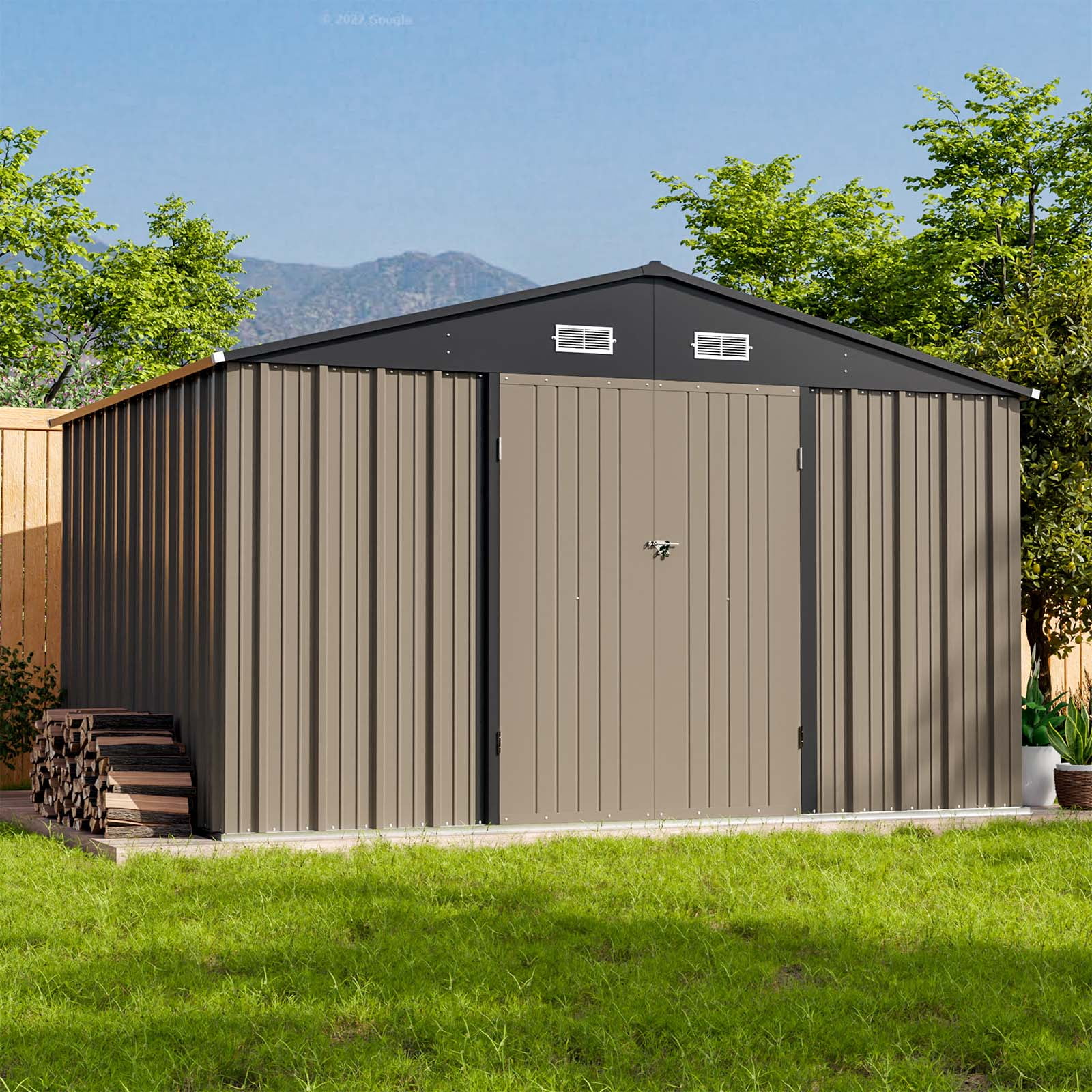 Patiowell 10 x 8 ft. Outdoor Metal Shed, Delivered & Installed, Double ...