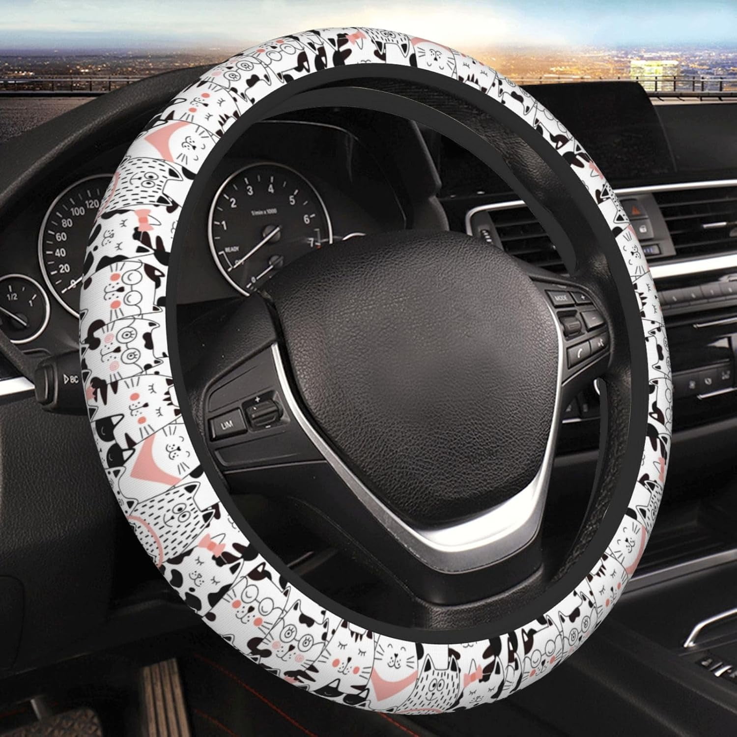 Patisaner Black and White Cat Auto Car Steering Wheel Cover Universal ...