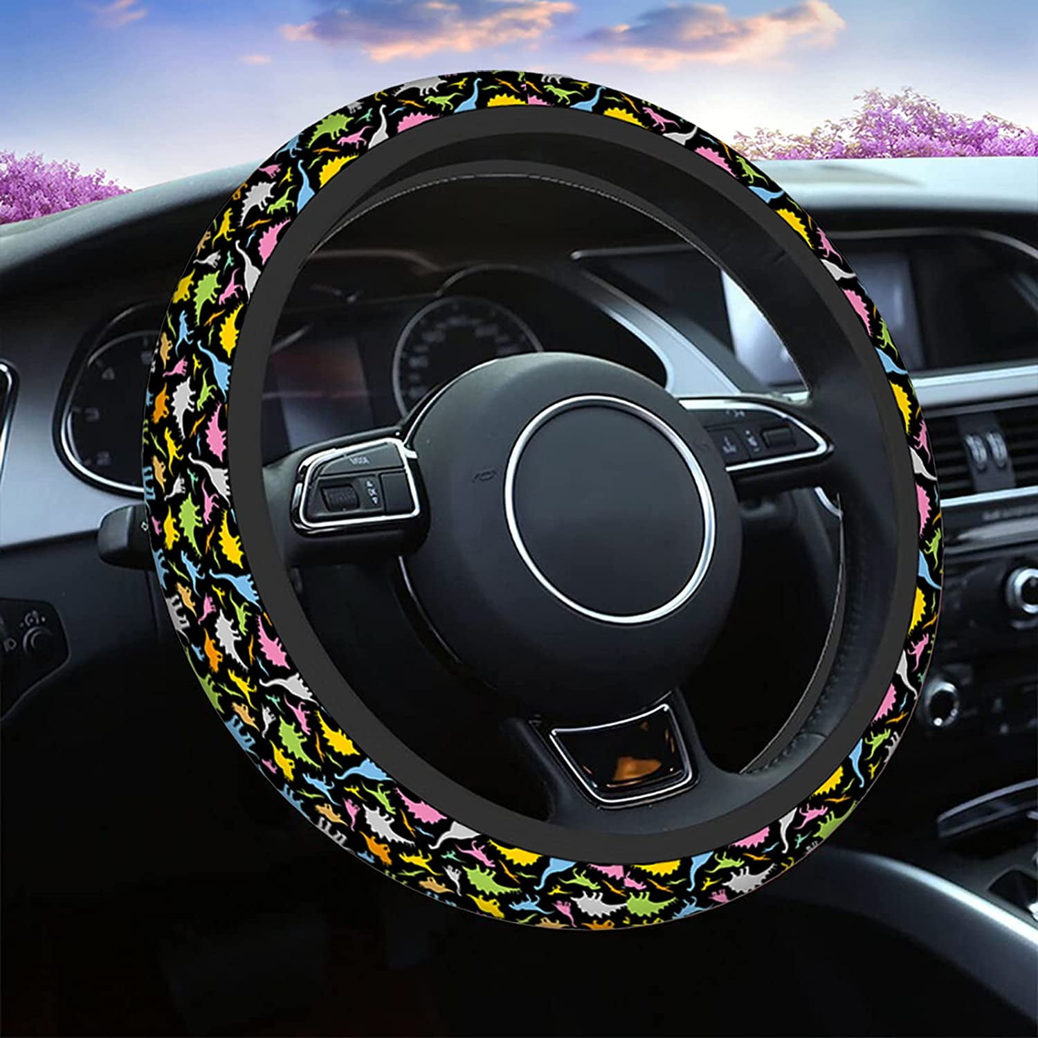 Patisaner Colorful Cartoon Dinosaur Auto Car Steering Wheel Cover ...