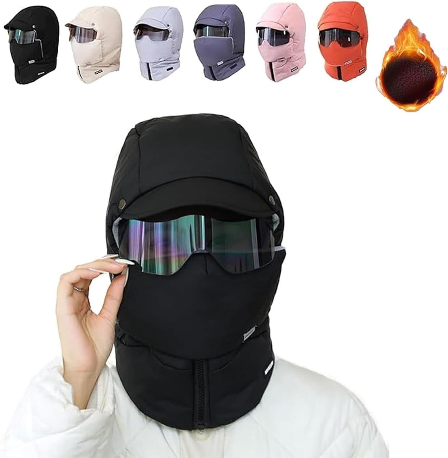 Patiyu Mask, Winter Windproof Full Cover Balaclava with Glasses 4-in-1 Ski Hat, Winter Unisex ...
