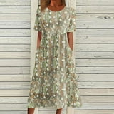 Patlollav Dress for Women's Summer Casual Round Neck Short Sleeve ...