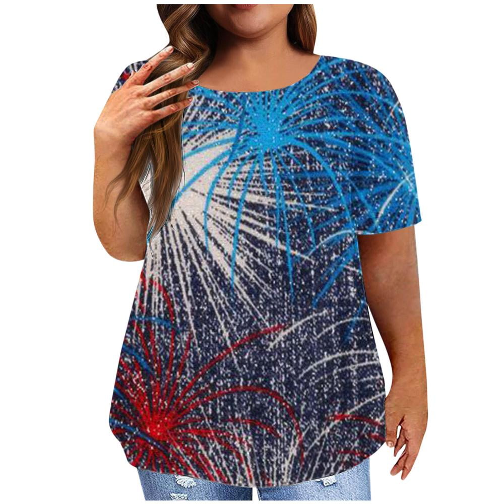 Patlollav 4Th Of July Plus Size Tshirt For Women Star Stripe Print ...