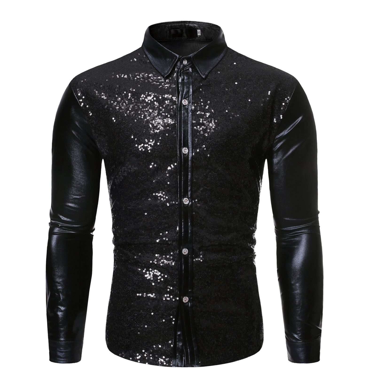 Patlollav Autumn Shirts Mens Lapel Cool Sequined Hot Stamping Process ...