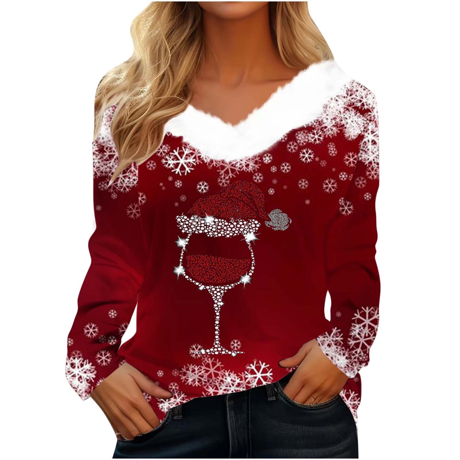 Patlollav Christmas Tops for Ladies,Womens Plush Tops Long Sleeve Slim ...