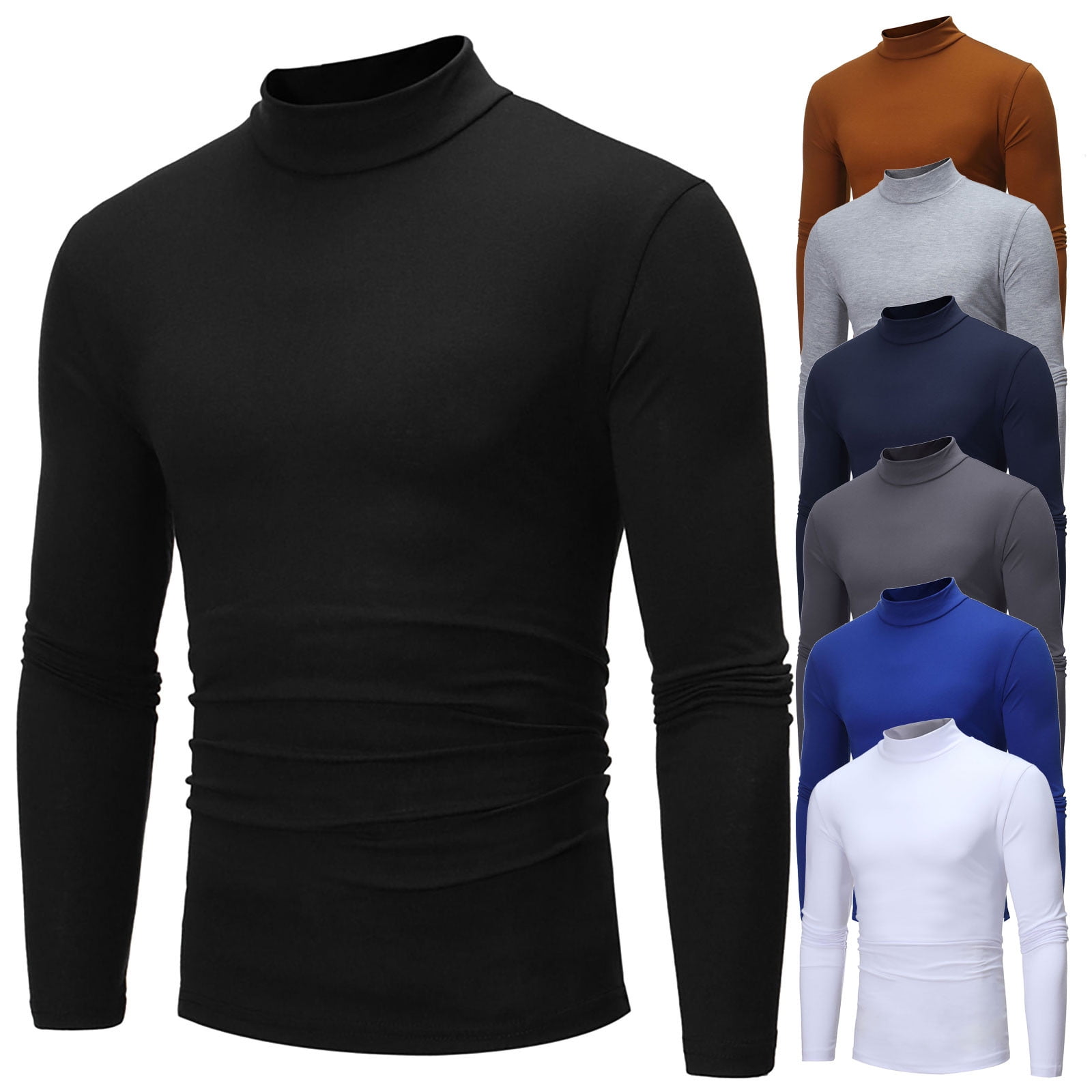 Patlollav Men Winter High-neck Solid Color Slim Long-sleeve Tops Men's Bottoming Shirt - Walmart.com