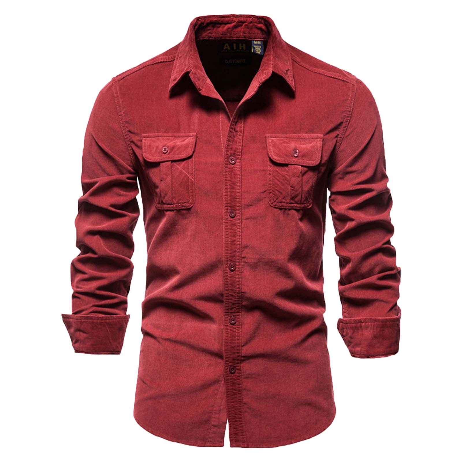 Patlollav Mens Shirts Corduroy Long Sleeve Turndown Slim Fit Tops ...