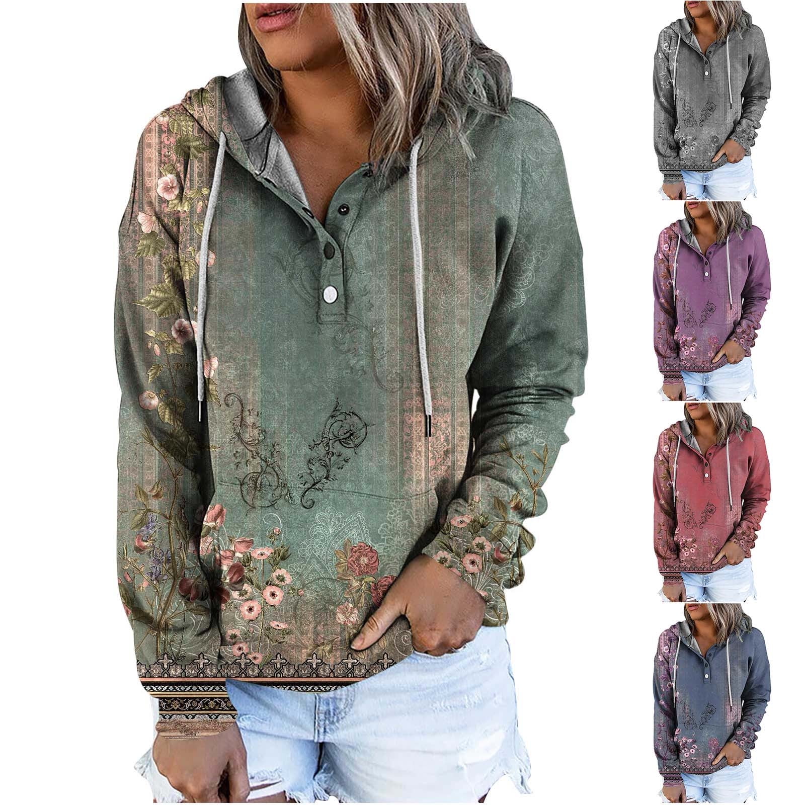 Patlollav Pntutb Womens Button Hoodies,Ladies Pocket Long Sleeve Tops ...