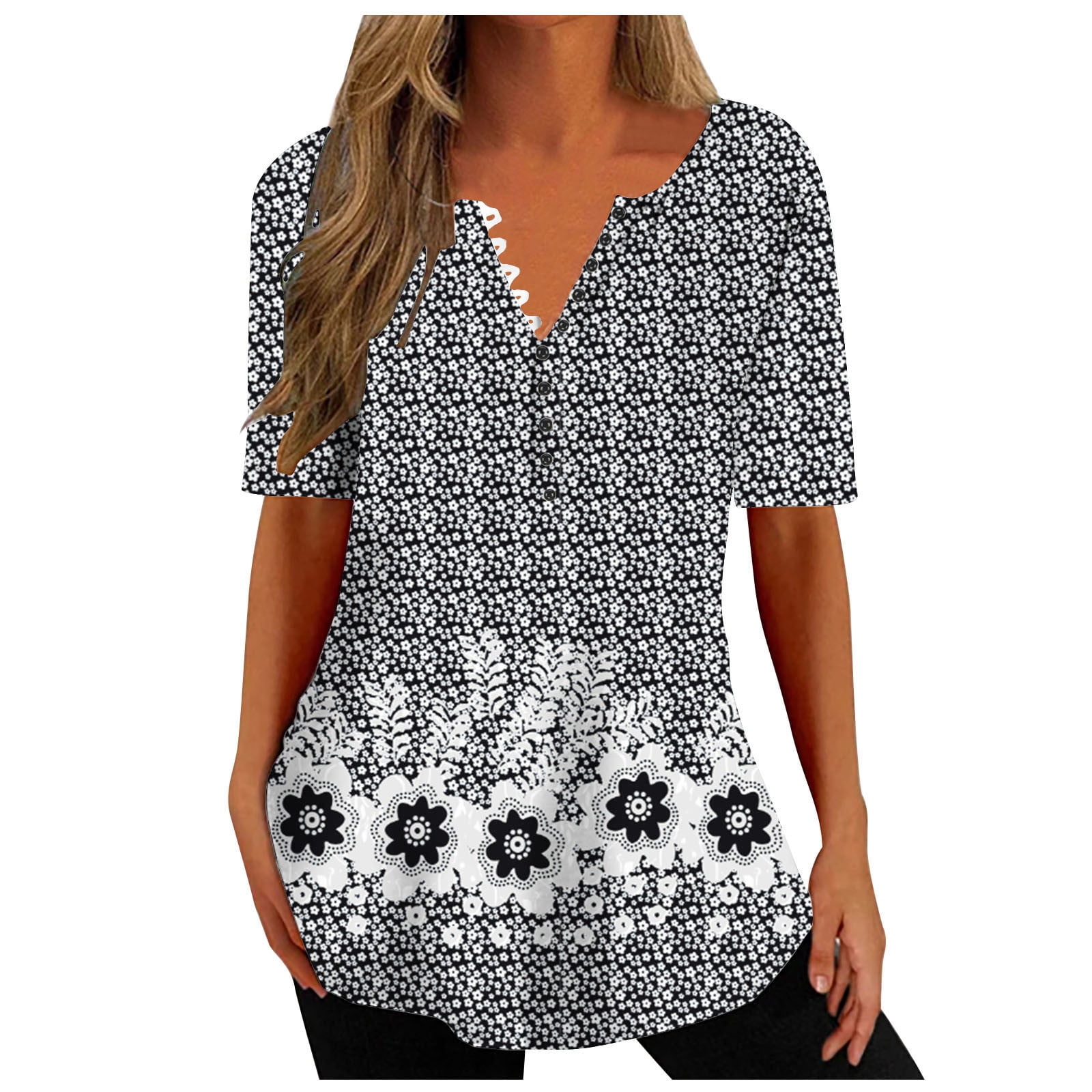 Patlollav Pntutb Womens Short Sleeve Tops,Ladies Print Loose Top/Shirt ...