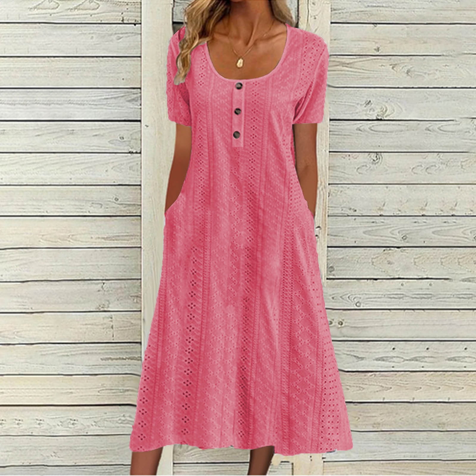 Patlollav Summer Dress for Women's Solid Color Button Short Sleeve ...