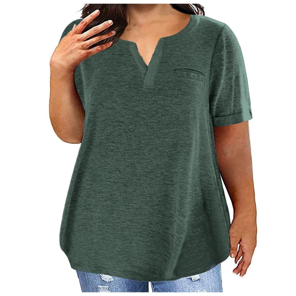 Patlollav Summer Plus Size Tops For Women,Ladies Split V Neck Henley ...