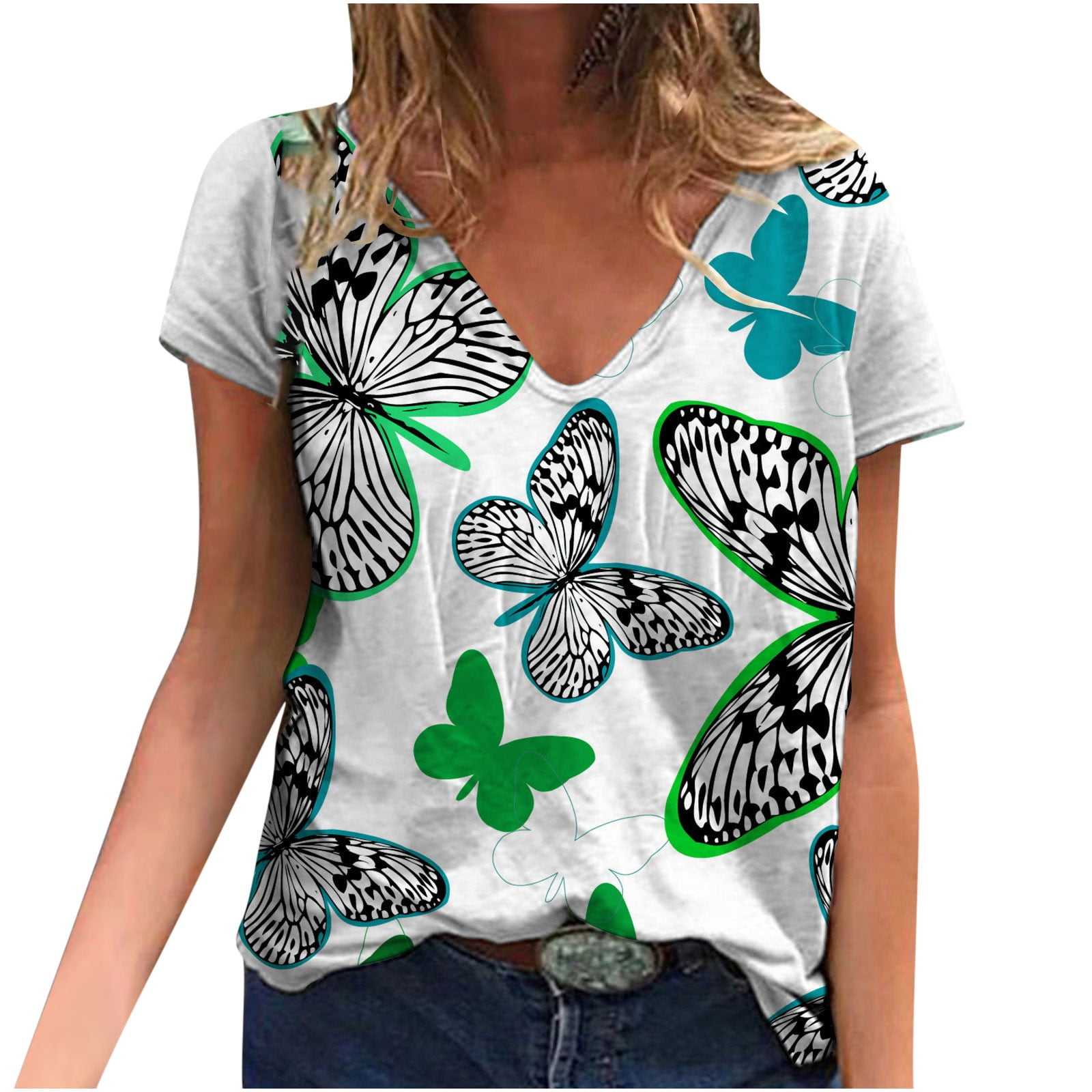 Patlollav Summer Tops,Fashion Womens Causal V-Neck Print Blouse Short ...