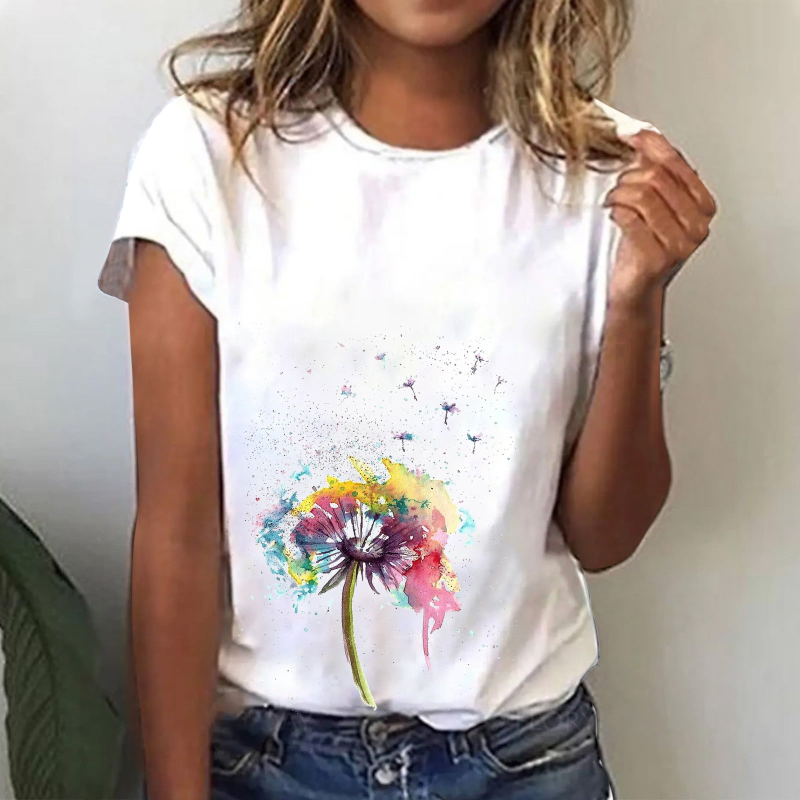 Patlollav Tops for Women Crewneck T Print Tees Short Sleeve T Shirt ...