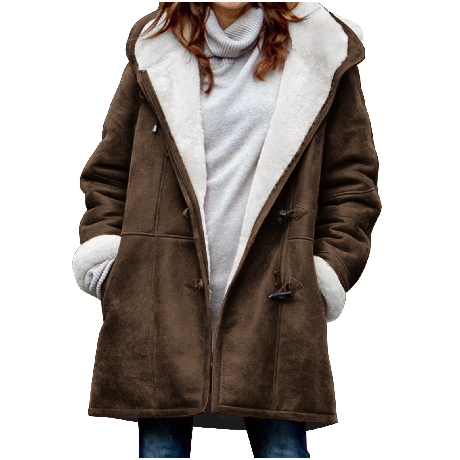 Patlollav Winter Women Coats Plus Size Solid Plus Velvet Jackets Button ...