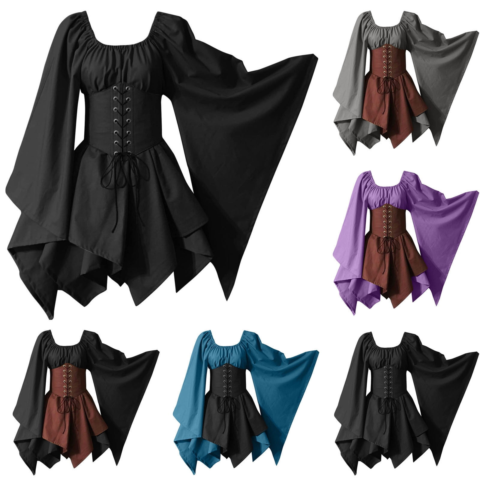 Patlollav Women Costumes Gothic Retro Long Sleeve Corset Dresses Long ...