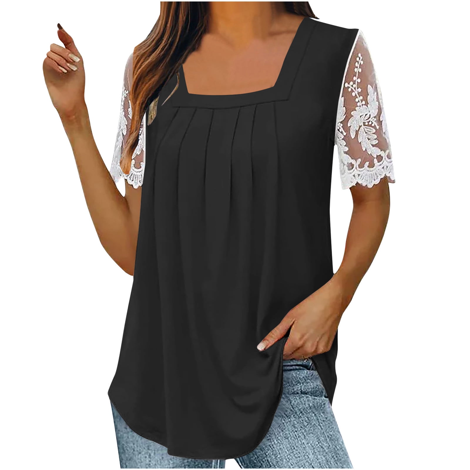 Patlollav Women Summer Blouses,Ladies Lace Short Sleeve Tops - Walmart.com