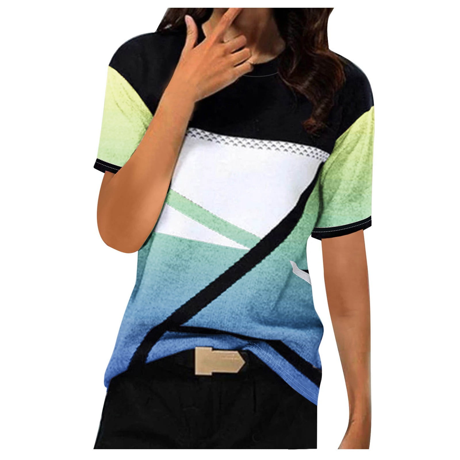 Patlollav Women Tees Under $10, Tops for Women's Casual Geometry Print ...