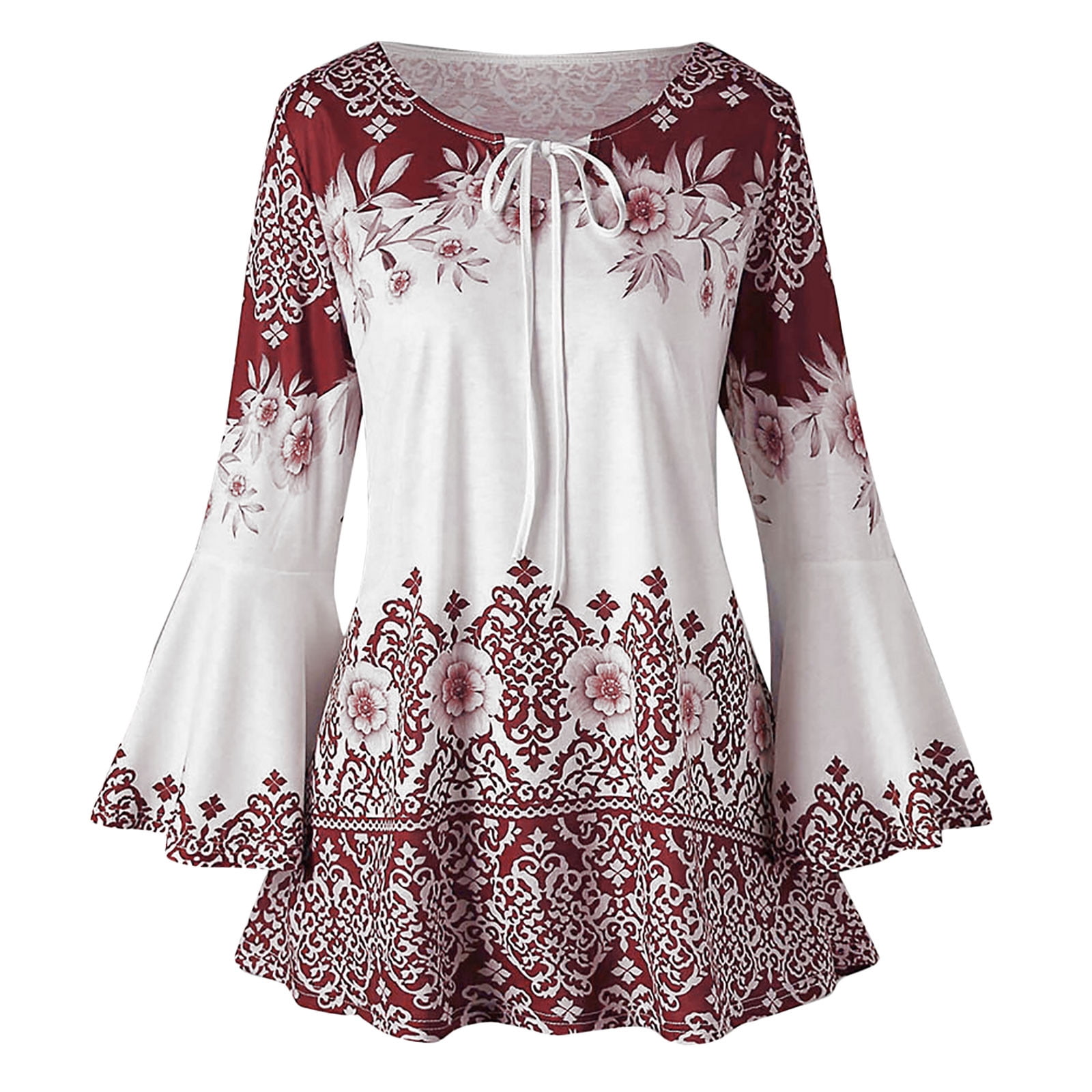 PATLOLLAV Womens Plus Size Tops, Print Flare Sleeve Blouses, Keyhole T ...