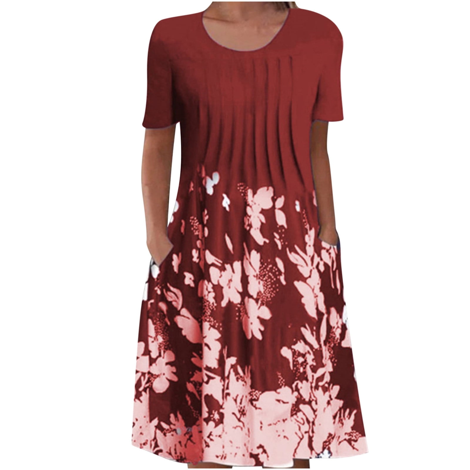 Patlollav Womens Summer Casual Dress Round Neck Short Sleeve Folding ...