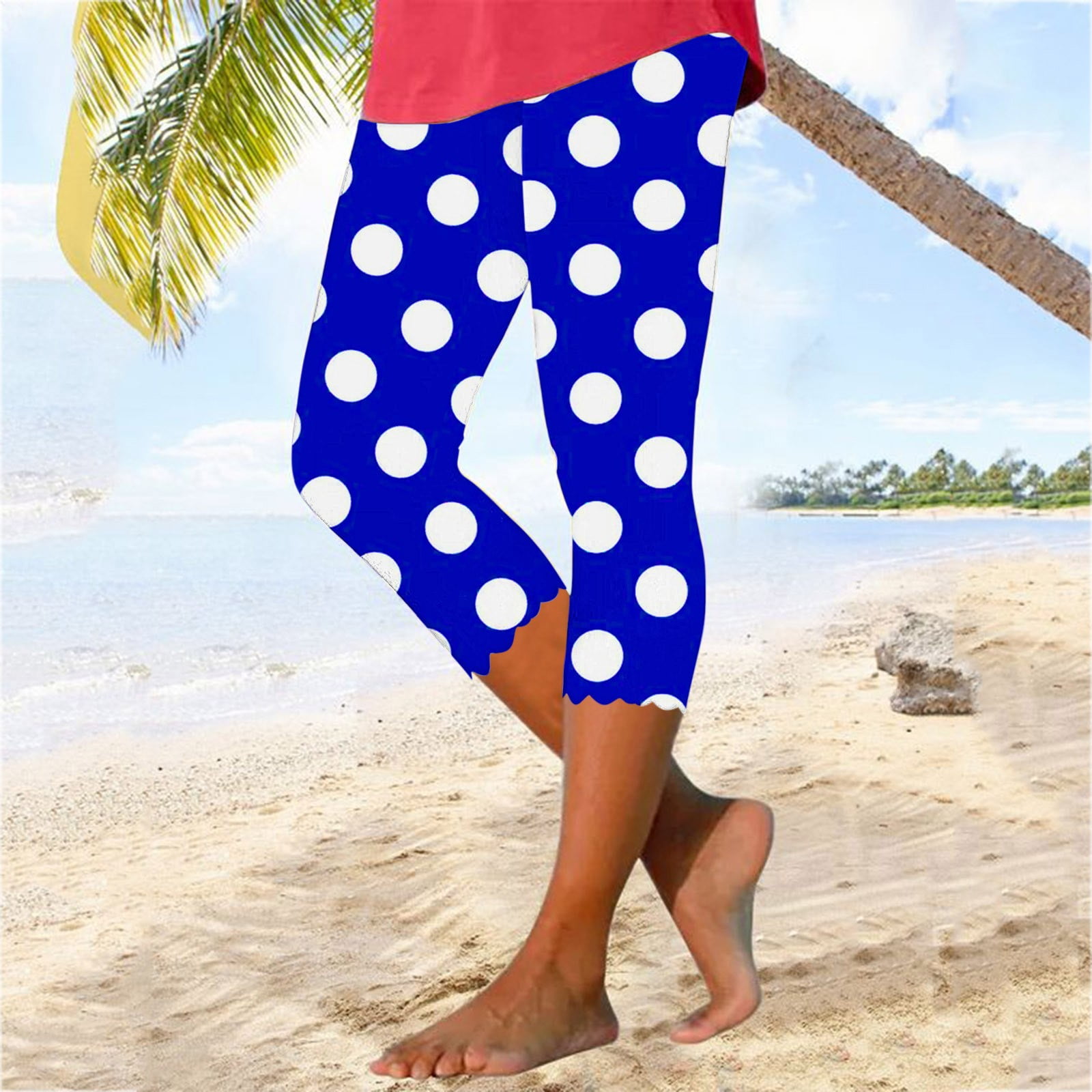 Patlollav Womens Summer High Waisted Polka Dot Print Capris Matching ...