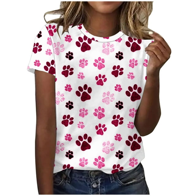 Patlollav Womens Tshirts Under $10, Tops for Womens Dog Paw Print Short ...
