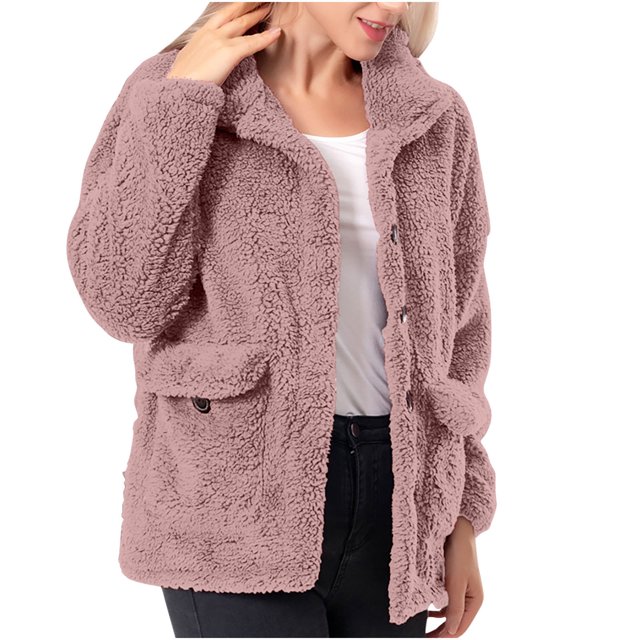 Patlollav Womens Winter Button Warm Retro Double Sided Plush Coat Long ...