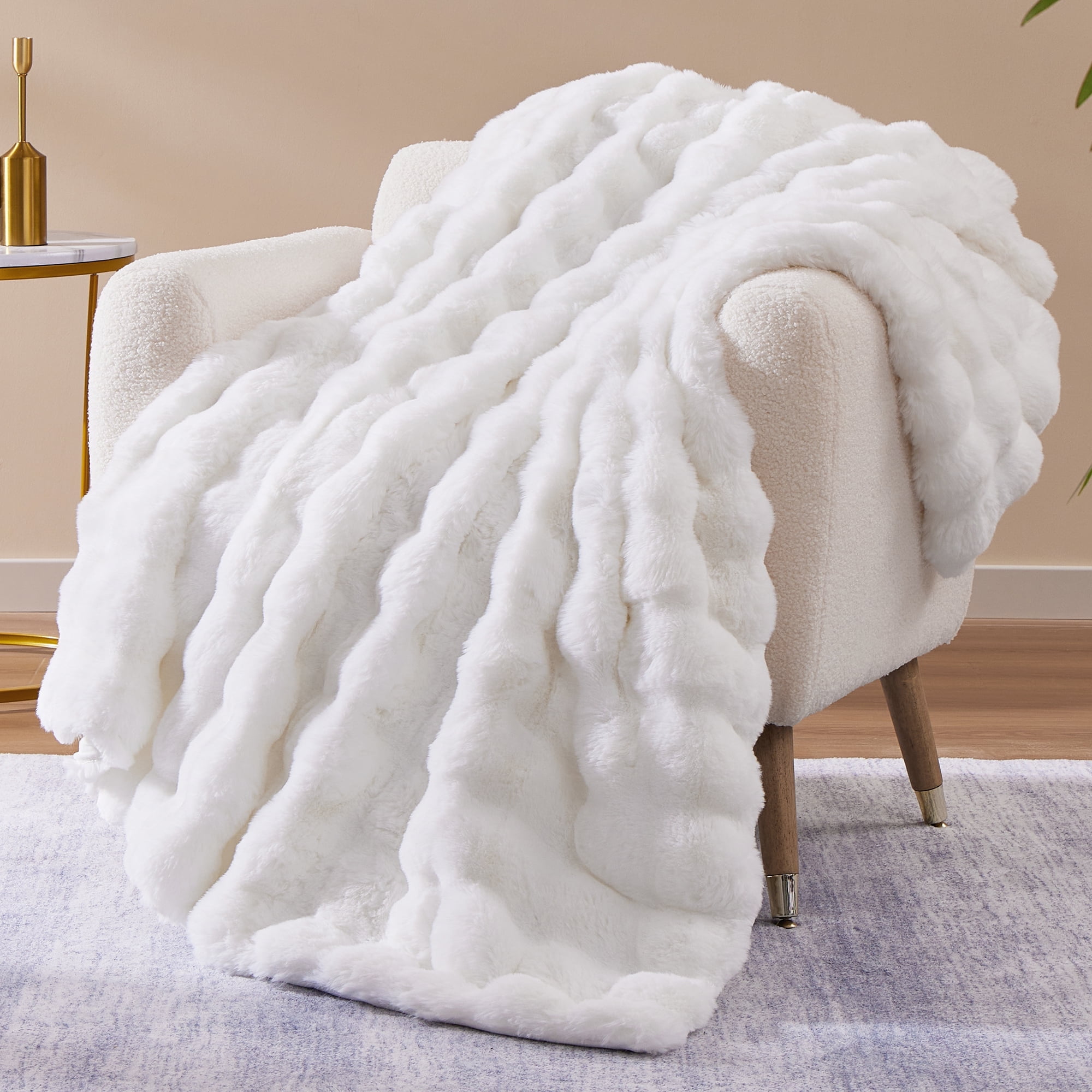 CozyBloom Fuzzy Plush Luxury Throw Blanket, Furry Shaggy Faux Fur, 50 ...