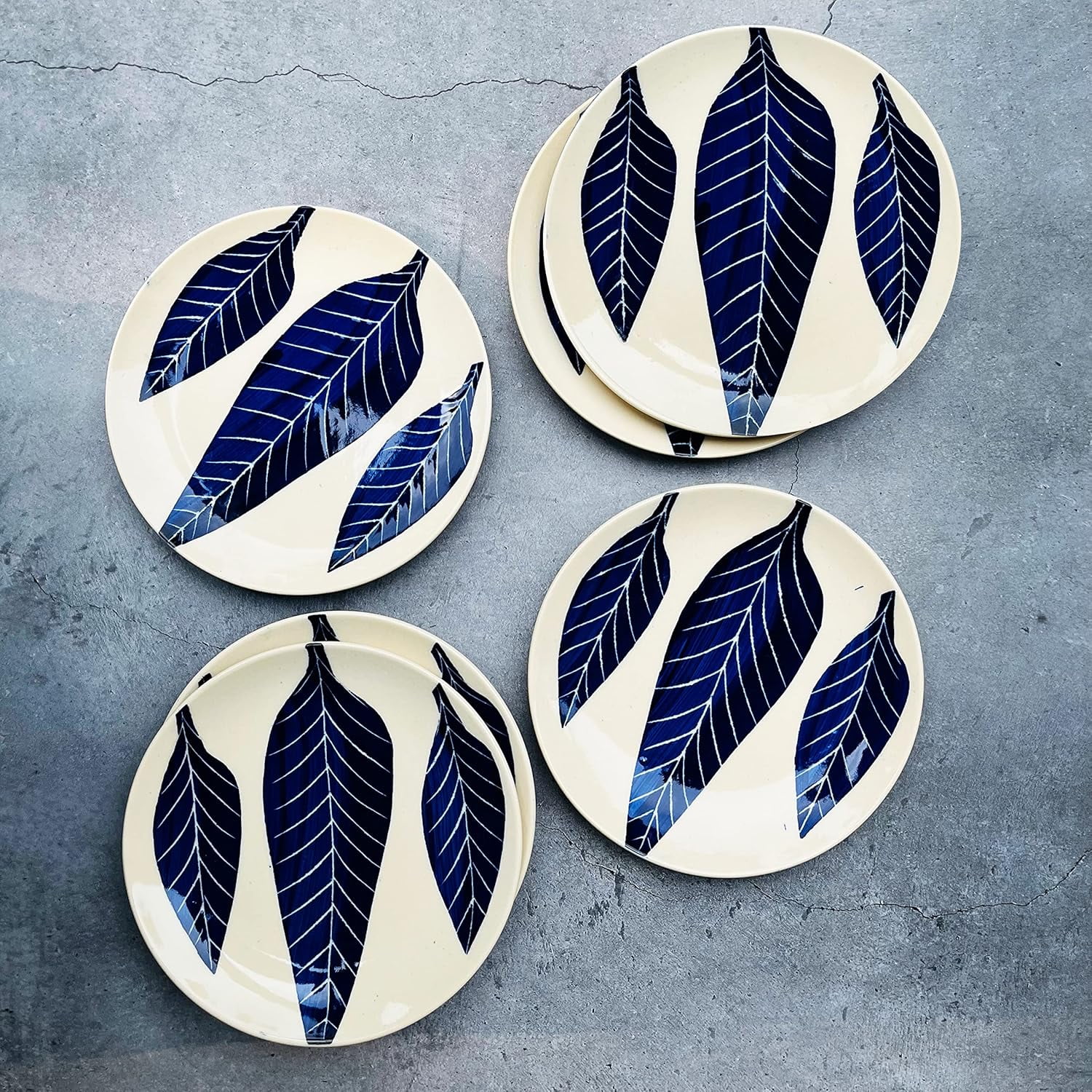 Patram Hand Painted Ceramic Quarter Plates Set Of 6, White & Blue ...