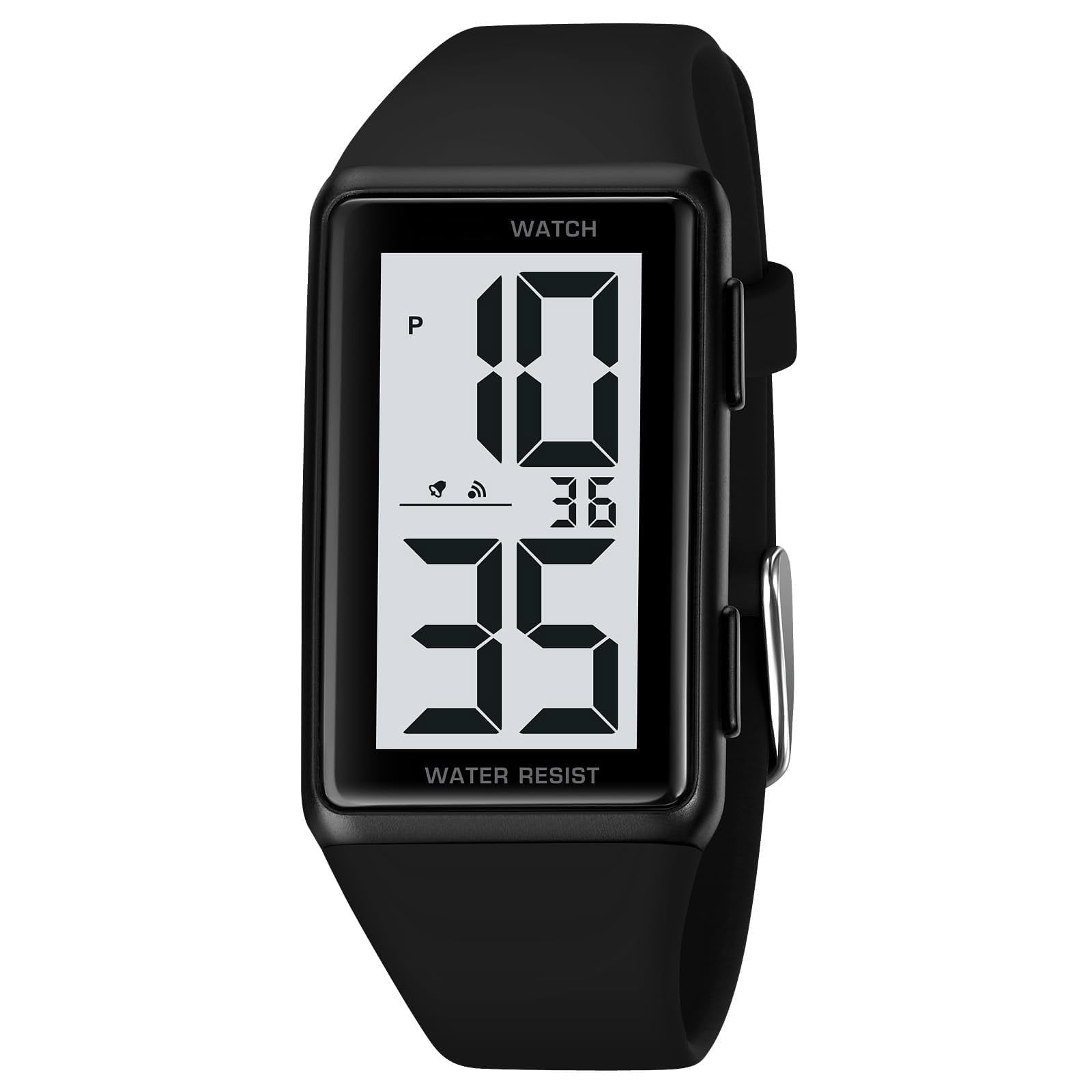 Patreogly Unisex Digital Sports Watch, Large Number Rectangle Dial, Day ...