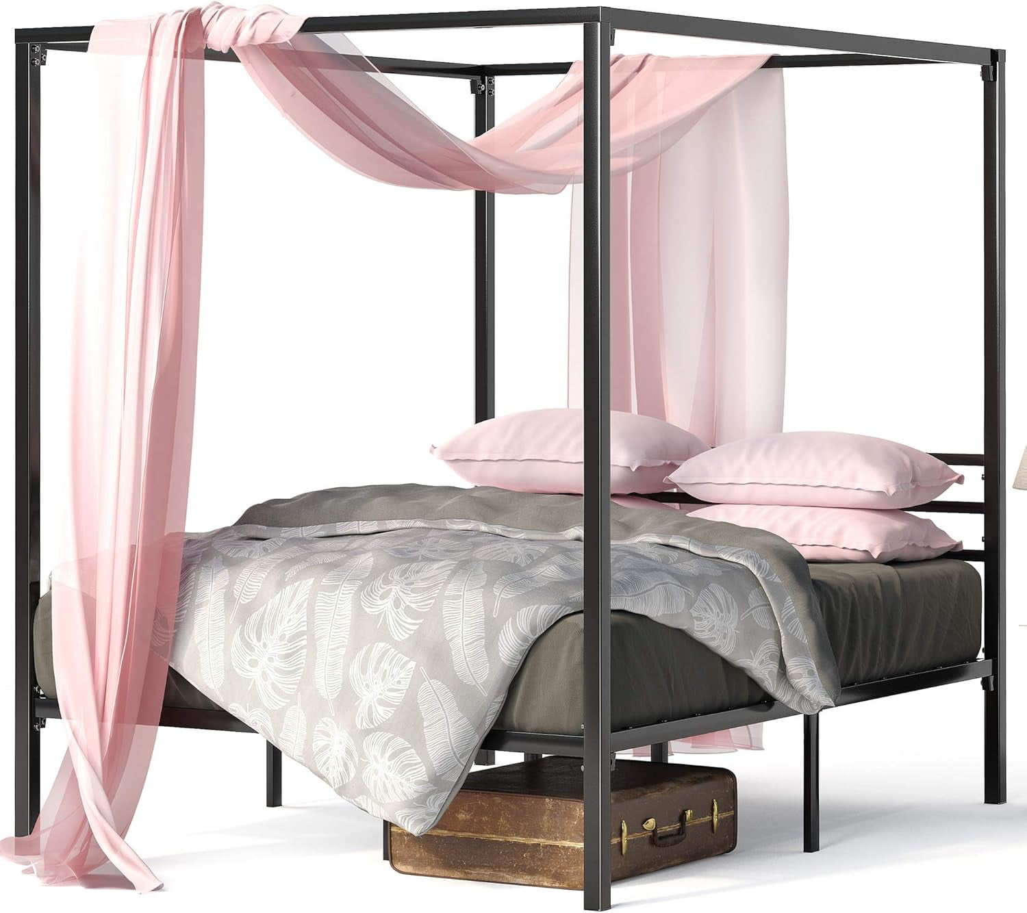 Patricia Black Metal Canopy Platform Bed Frame, Mattress Foundation ...
