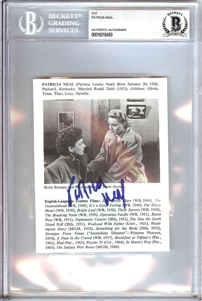 Patricia Neal Signed Autograph Cut Signature Three Secrets BAS Encased ...