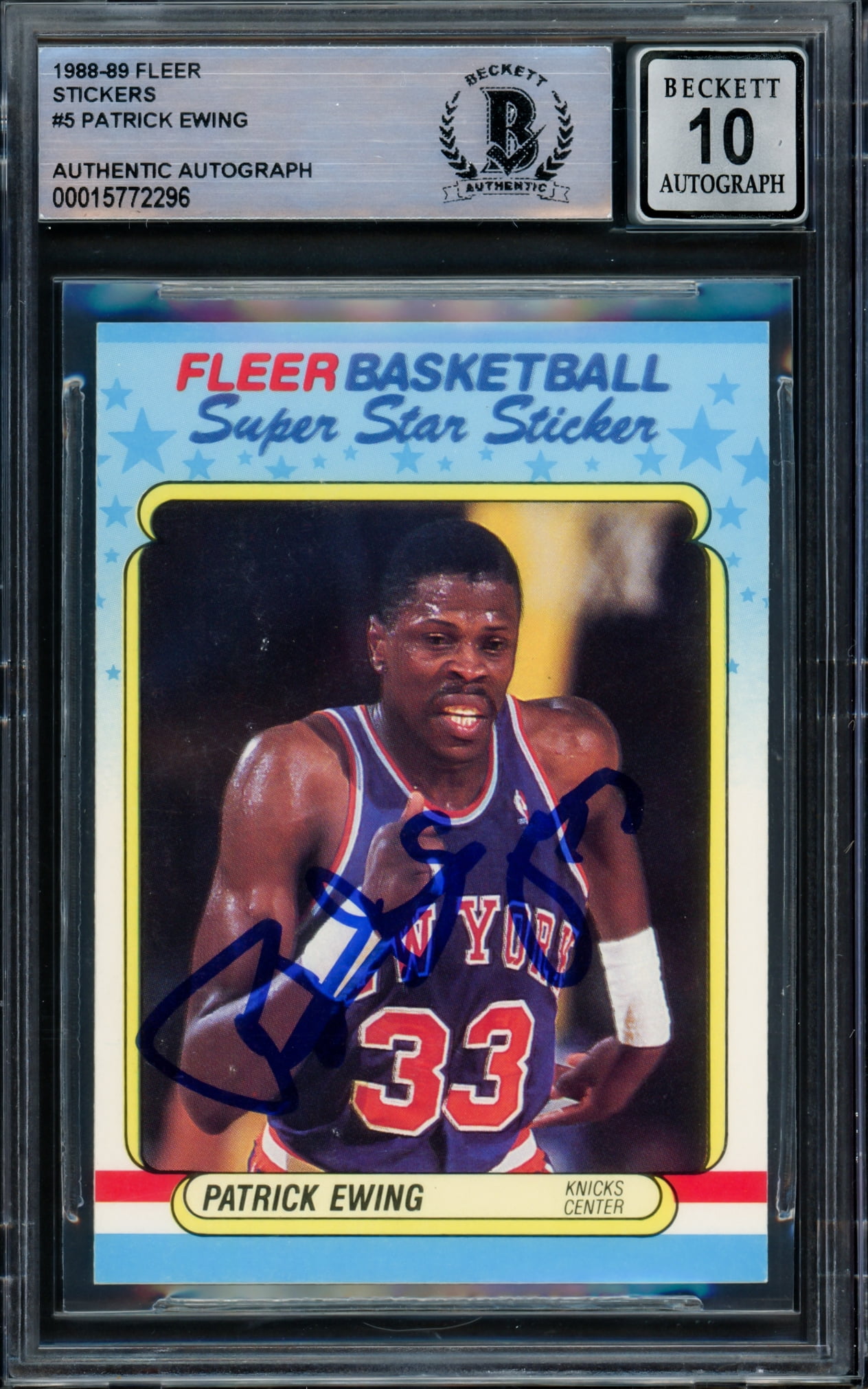 Patrick Ewing Autographed 1988-89 Fleer Sticker Card #5 New York Knicks ...