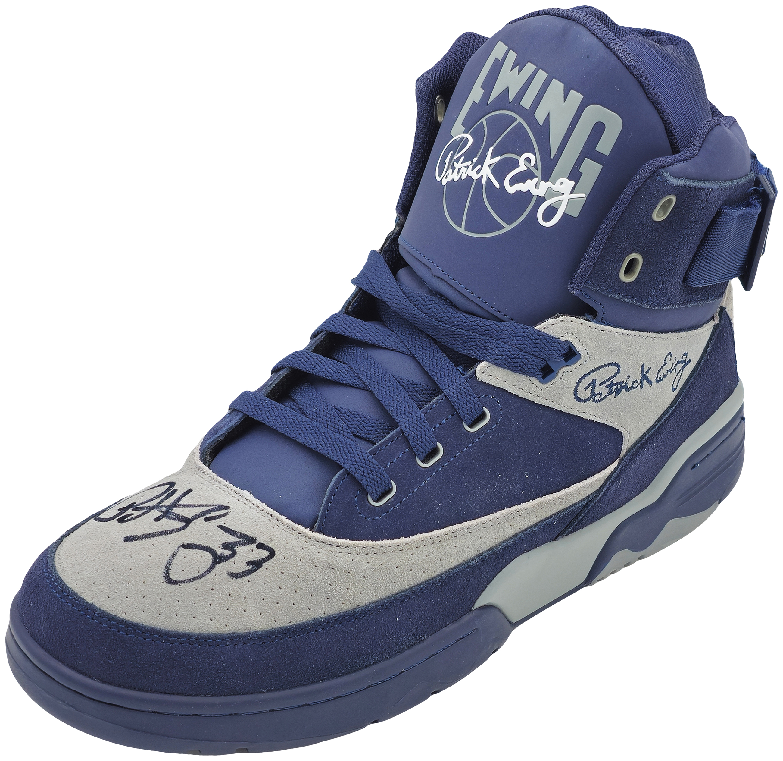 Patrick Ewing Autographed Navy & Grey Ewing Athletics 33 HI OG Left ...
