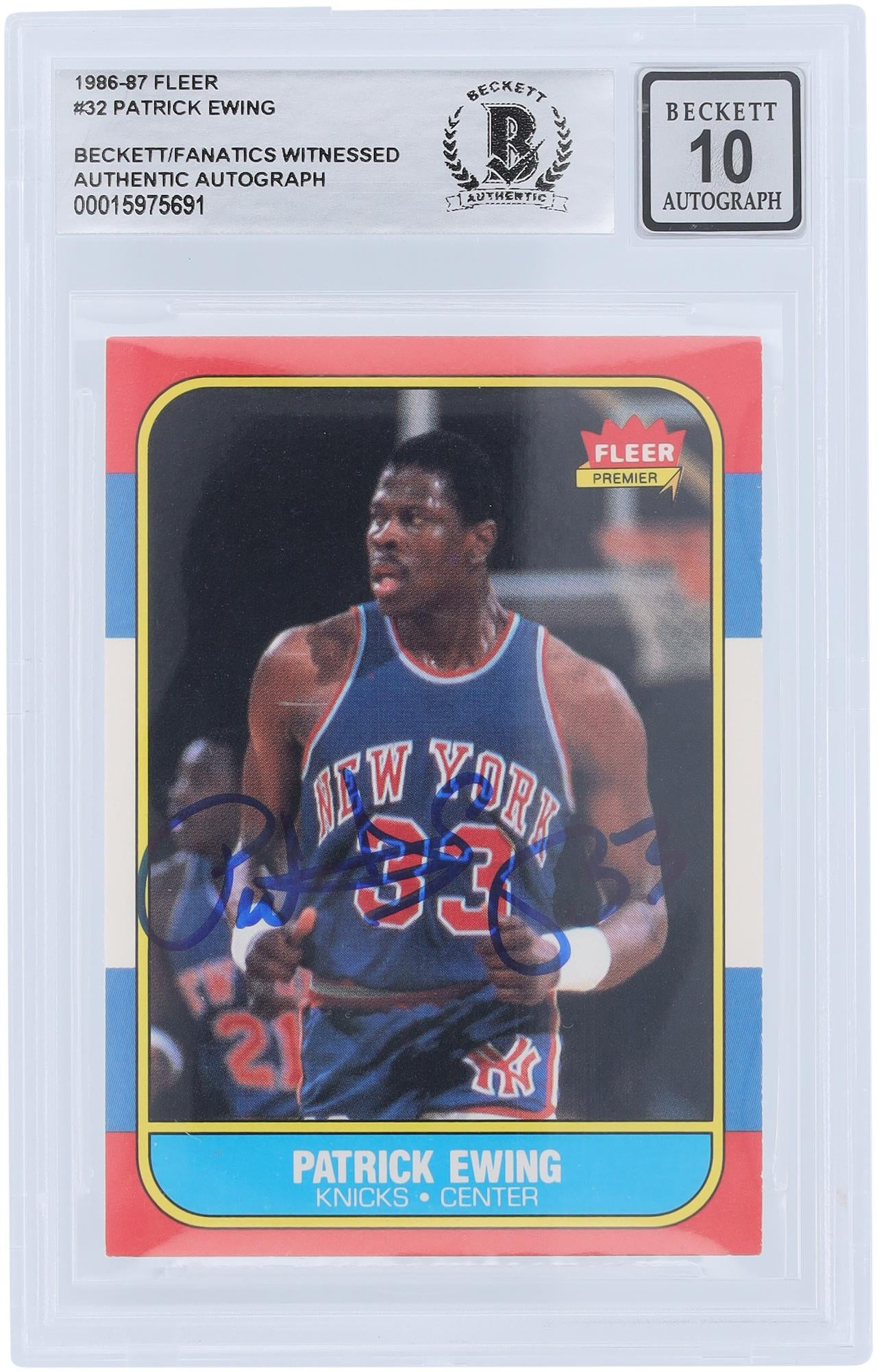 Patrick Ewing New York Knicks Autographed 1986 Fleer Series 1 #32 Beckett Fanatics Witnessed ...