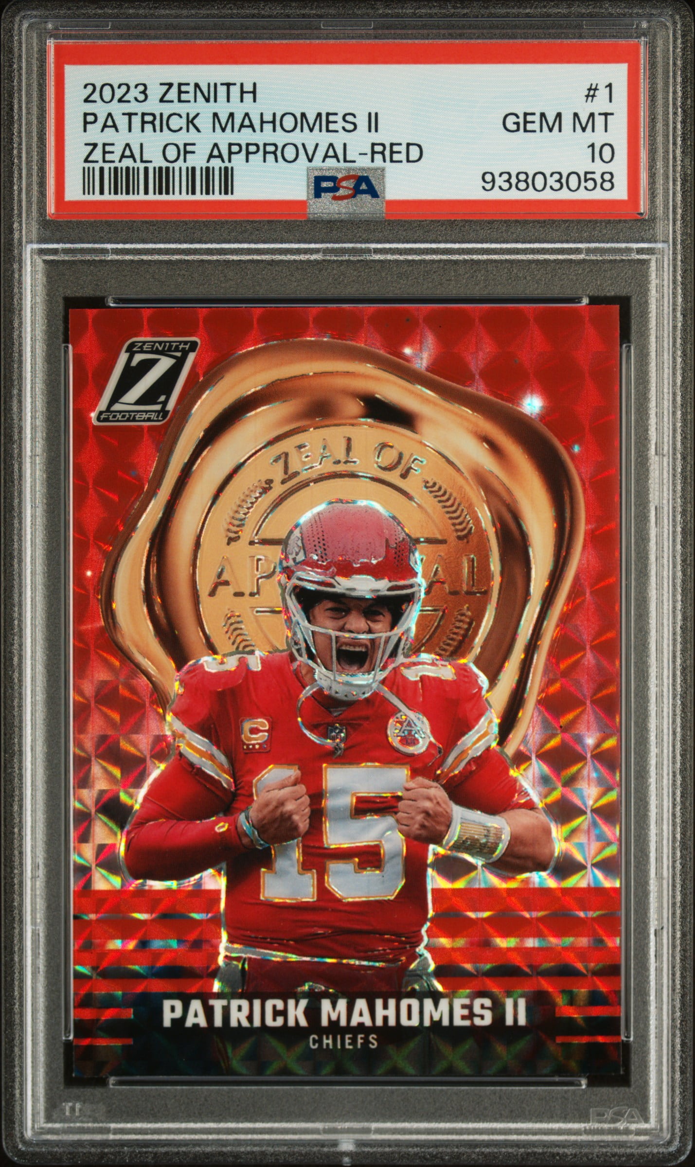 Patrick Mahomes 2023 Zenith Zeal of Approval Red Football Card #1 ...