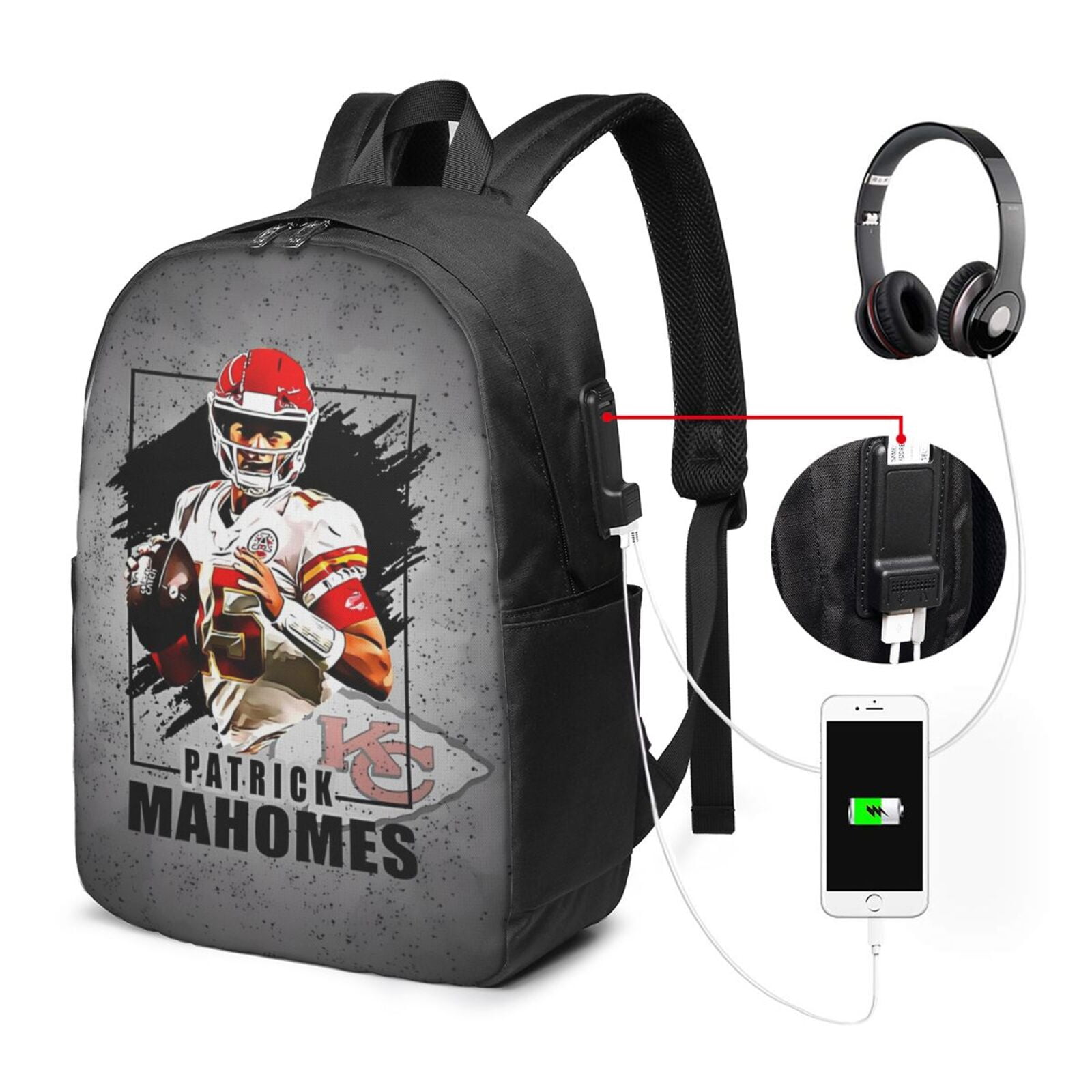 Patrick Mahomes Custom Laptop Backpack, Football Team Logo Fan Backpack ...